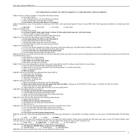 Cau hoi-mon-thi-truong-chung-khoan | PDF