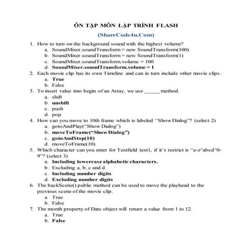 Câu hỏi ôn tập lập trình Flash Action Script 3 | PDF