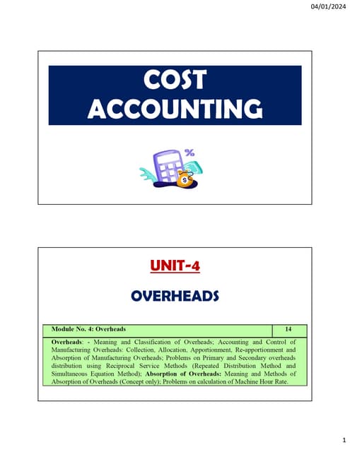Cost Accounting: Overhead Problems and Solutions | PDF