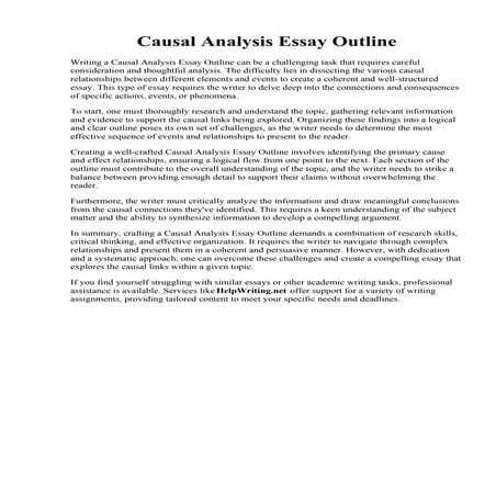 Causal Analysis Essay Outline. SAMPLE OUTLINE FOR ENGLISH 112 CAUSAL ...
