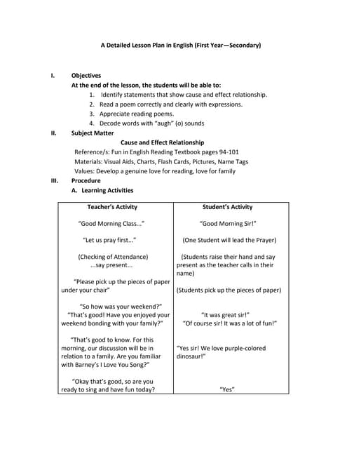 Detailed Lesson plan in English 5 Text types | DOCX