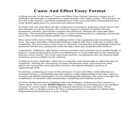 Cause And Effect Essay Format. How To Write A Cause And Effect Essay ...