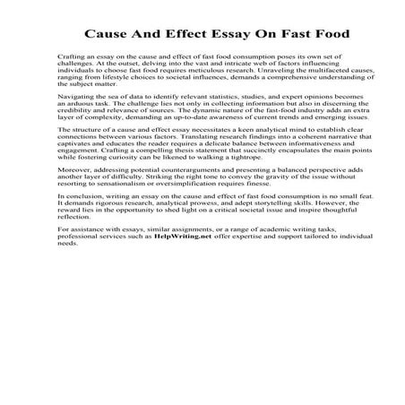 Cause And Effect Essay On Fast Food | PDF