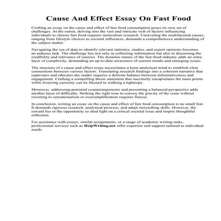 Cause And Effect Essay On Fast Food | PDF