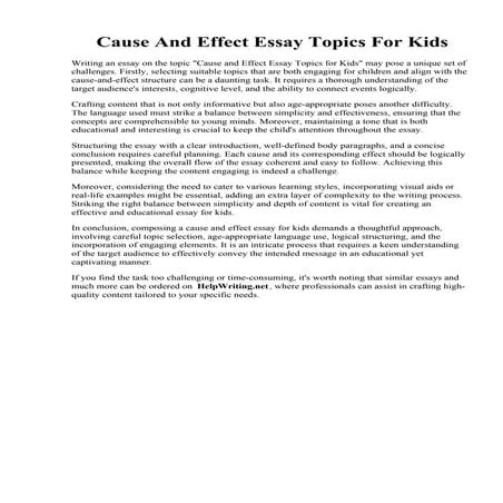 Cause And Effect Essay Topics For Kids | PDF