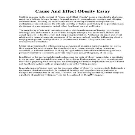 Cause And Effect Obesity Essay. Surprising Obesity Argumentative Essay ...