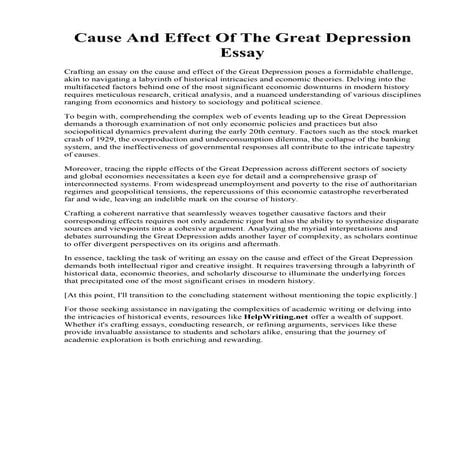 Cause And Effect Of The Great Depression Essay | PDF