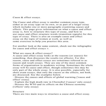 Cause & effect essaysThe Cause and effect essay is another c.docx