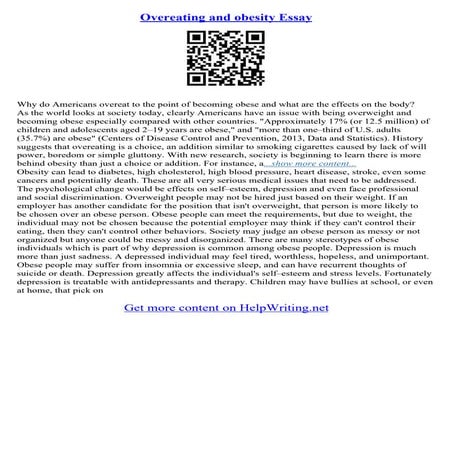 Cause Of Obesity Essay | PDF