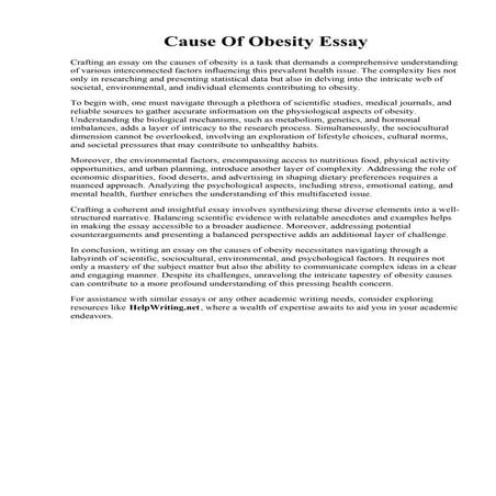 Cause Of Obesity Essay | PDF