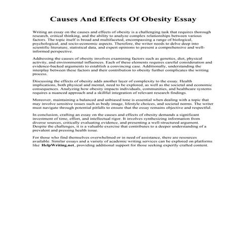 Causes And Effects Of Obesity Essay. Georgia State University | PDF