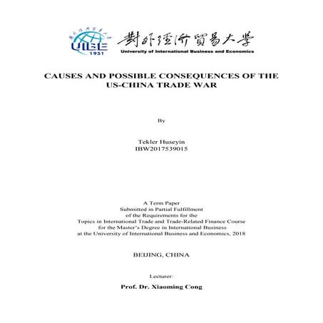 Causes and possible consequences of the us china trade war | PDF ...