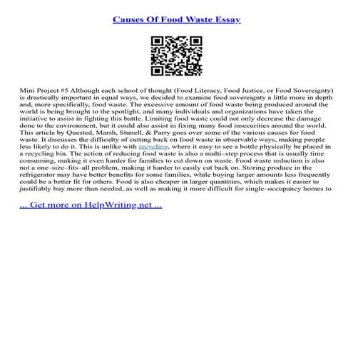 Causes Of Food Waste Essay | PDF