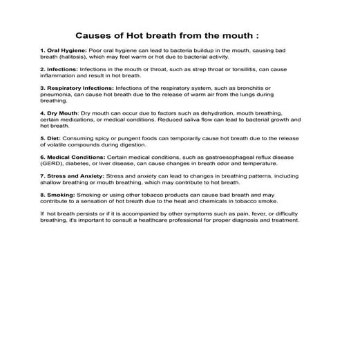 What is the reason of hot breath from mouth? | PDF