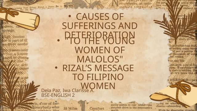 Rizal's letter to the women of malolos | PPTX