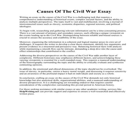 Causes Of The Civil War Essay. . Many Causes Of The Civil War - Free ...
