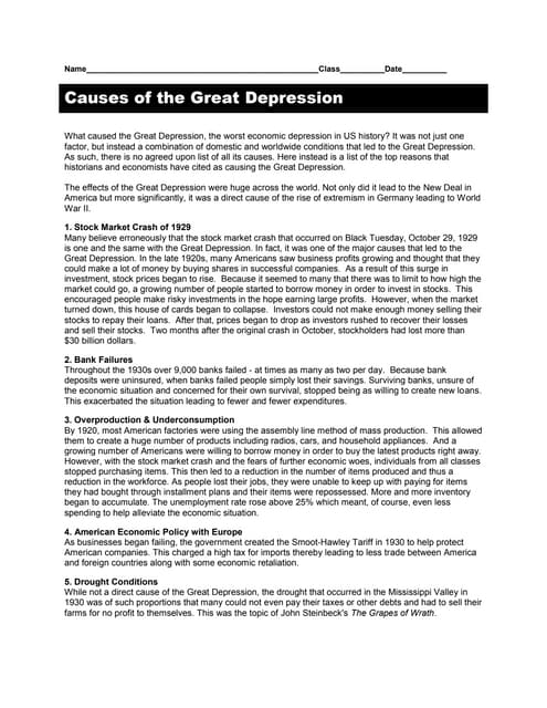 Causes Of Great Depression | PPT