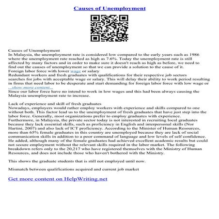 Causes Of Unemployment | PDF