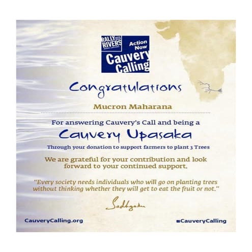Cauvery calling certificate | PDF