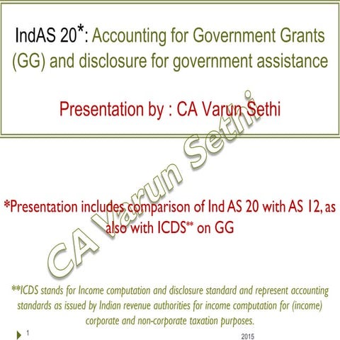 CA Varun Sethi Ind AS 20 - Accounting for Government Grants | PDF