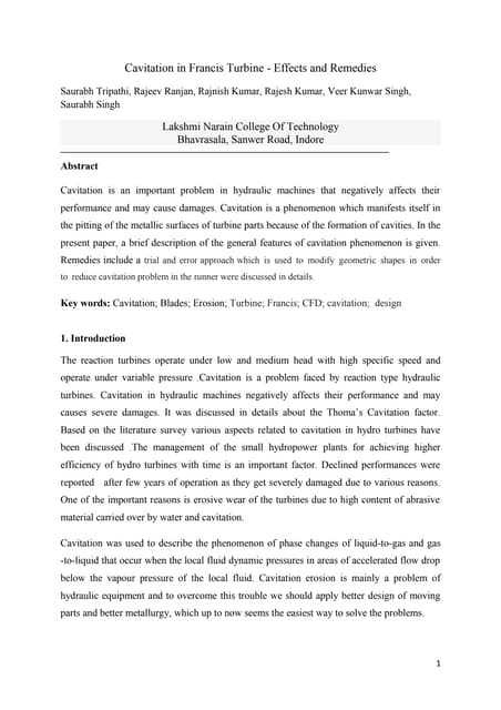 Draft Tube and Cavitation | Fluid Mechanics | PDF