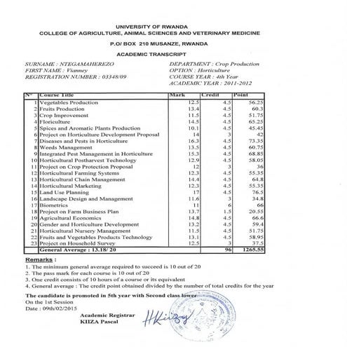 Academic Transcript 4th year | PDF