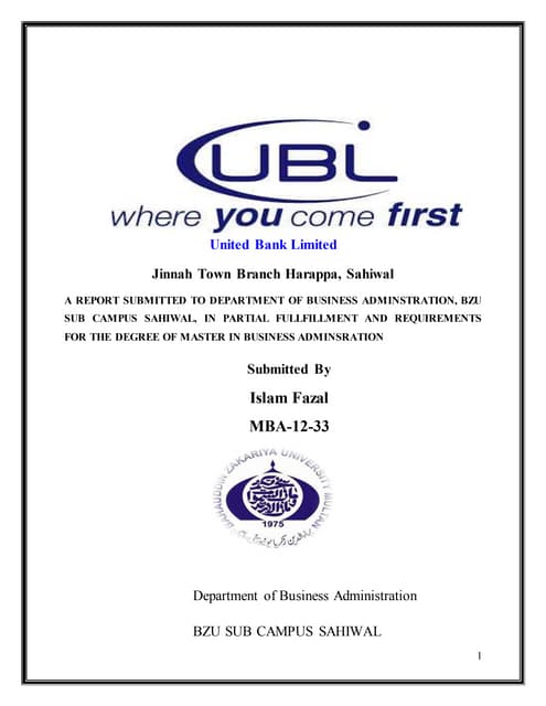 Dissertation Report On United Commercial Bank Ltd. (UCBL) | DOCX