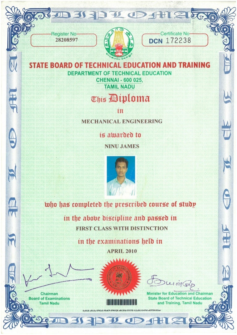 DIPLOMA ORIGINAL CERTIFICATE - NINU JAMES