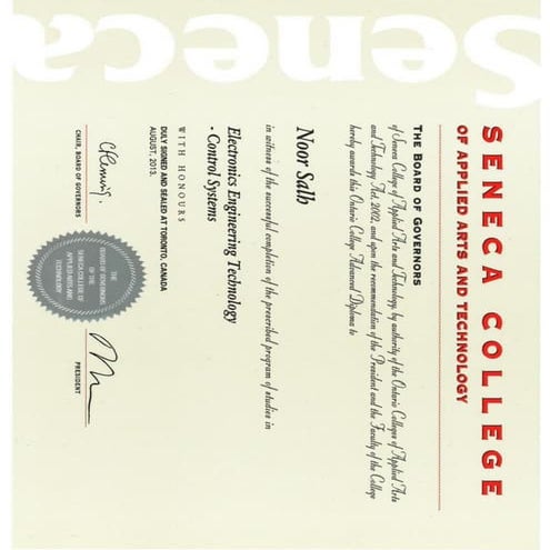 Seneca (Electronics Engineering Technology – Control Systems) | PDF