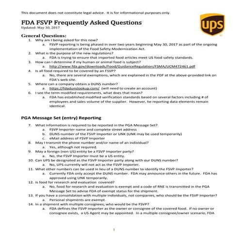 UPS FDA / FSVP Question and Answer | PDF