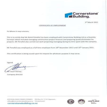 Romil employment CBL certificate | PDF