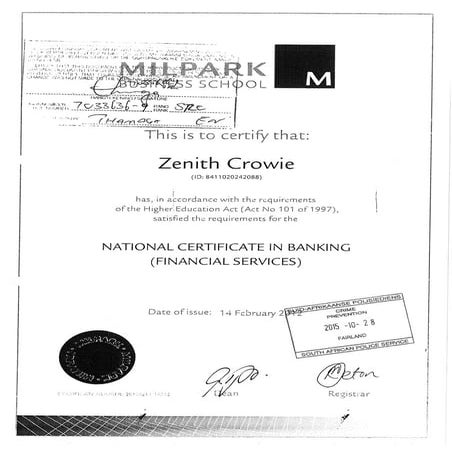 Milpark Certificate & Stm of Credits | PDF