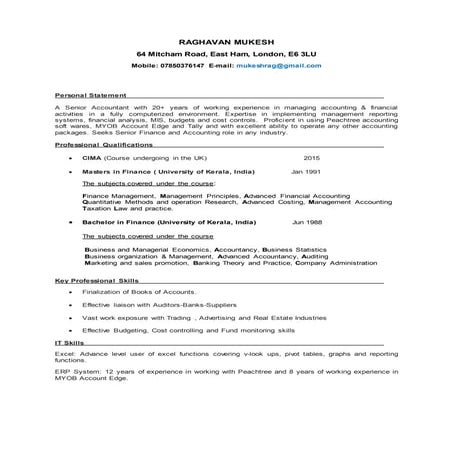 Mukesh CV 1N | DOCX | Business Accounting & Finance | Business