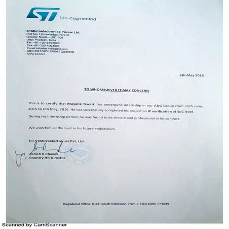 STMicroelectronics Internship Certificate | PDF