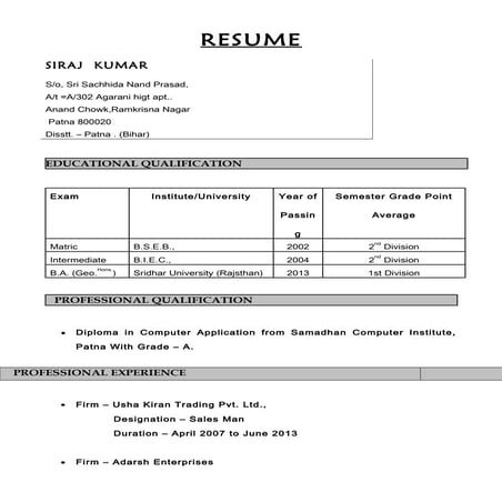 Resume for Store incharge | DOC