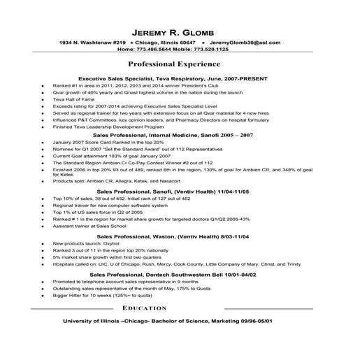 Jeremy Glomb Resume | DOC