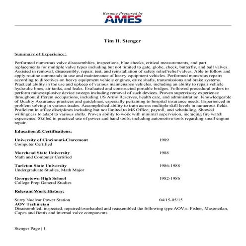 F KRUGER diving cv | DOC