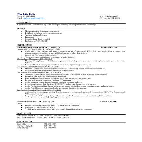 Char Potts Resume | PDF