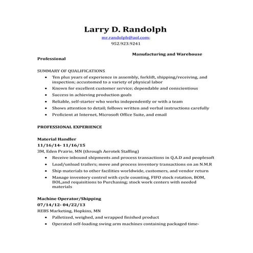 Michael P Cloutier resume 7-21-15 | DOCX