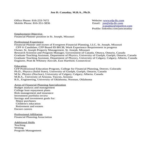 Jon Canaday Resume | ODT