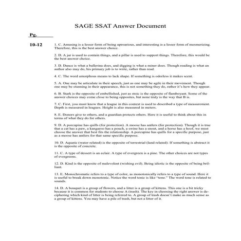SSAT Answer Doc | PDF