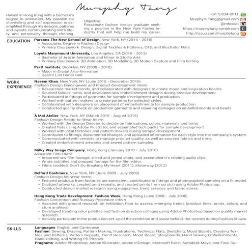 Murphy Tang Resume CV 2016 | PDF