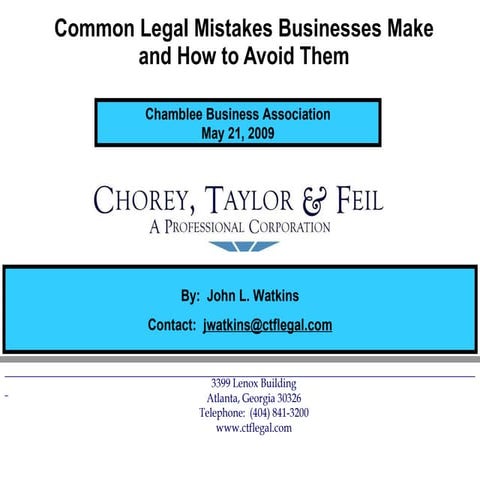 CBA Presentation: Common Legal Mistakes Small Businesses Make And How ...