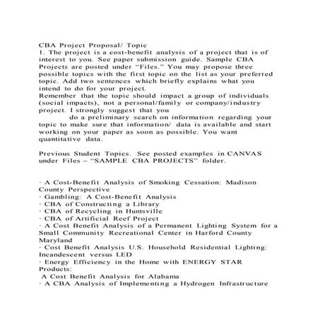 CBA Project Proposal Topic1. The project is a cost-benefit anal | DOCX