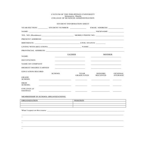 Cba sudent info sheet | DOC