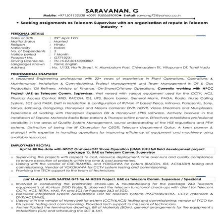 TELECOM COMMISSIONING SUPERVISOR | DOC