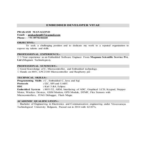 emb prakash resume | DOCX
