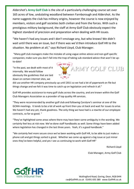 Army Golf Club - Case Study | PDF