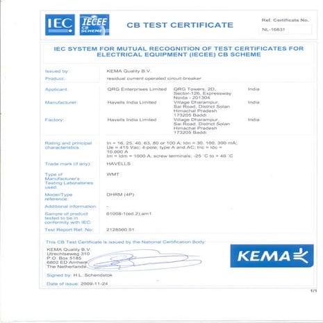 Havells gets CB certification | PDF