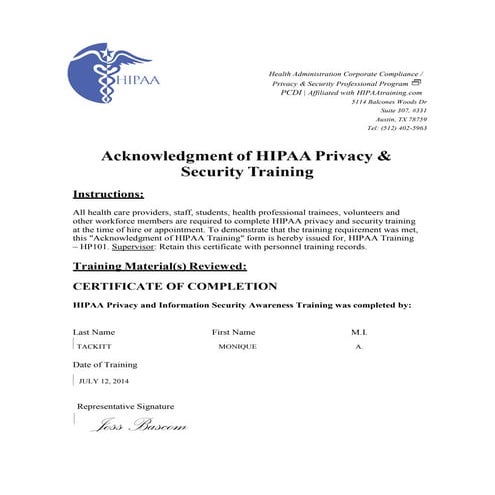 HIPAA privacy and security training | PDF